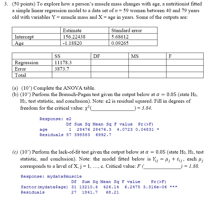 Solved (50 points) To explore how a person's muscle mass | Chegg.com