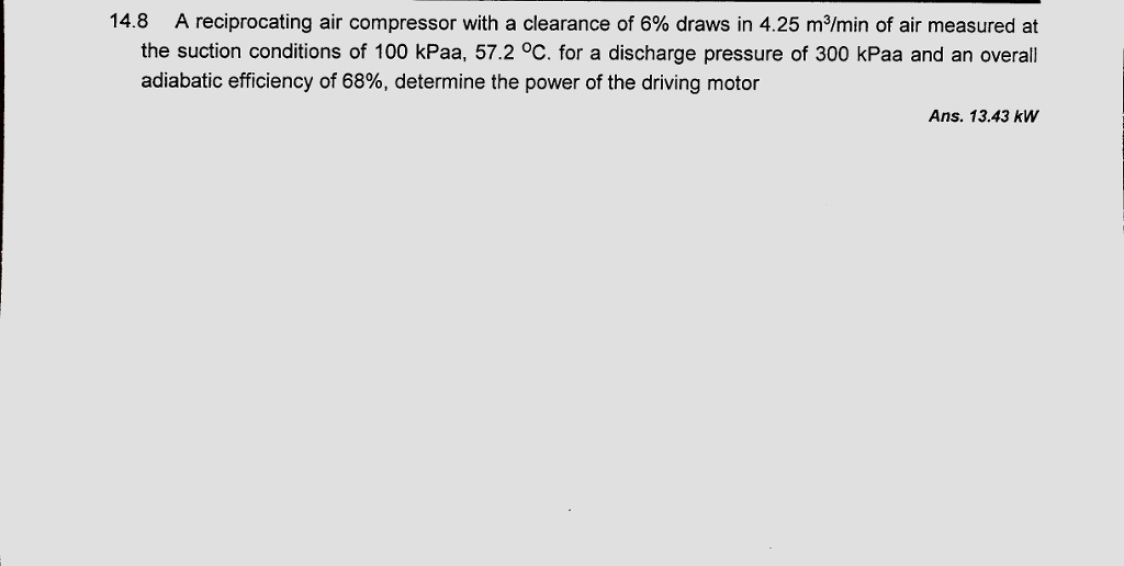Solved A reciprocating air compressor with a clearance of 6% | Chegg.com