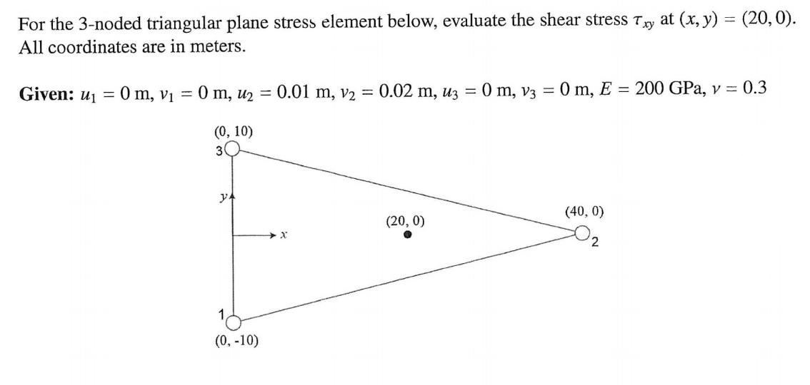 Solved For the 3-noded triangular plane stress element | Chegg.com
