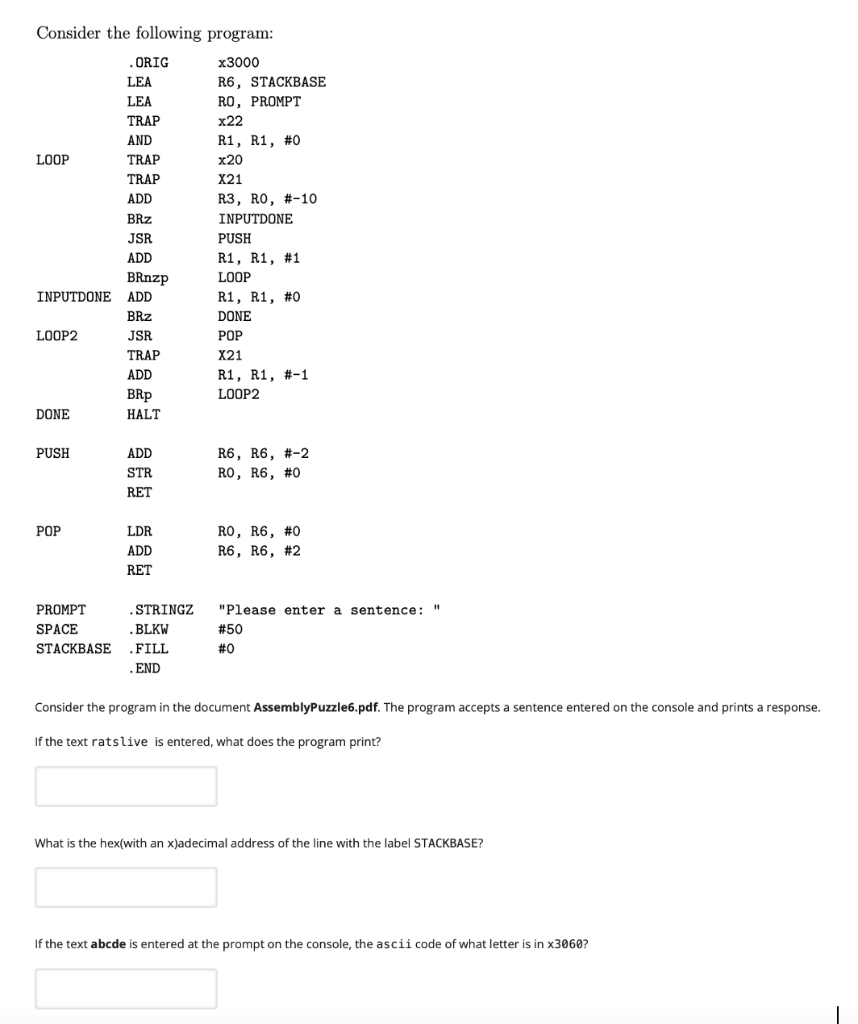 Solved Consider the following program: .ORIG LEA LEA TRAP | Chegg.com