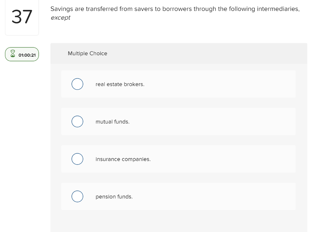 Solved 37 Savings are transferred from savers to borrowers | Chegg.com