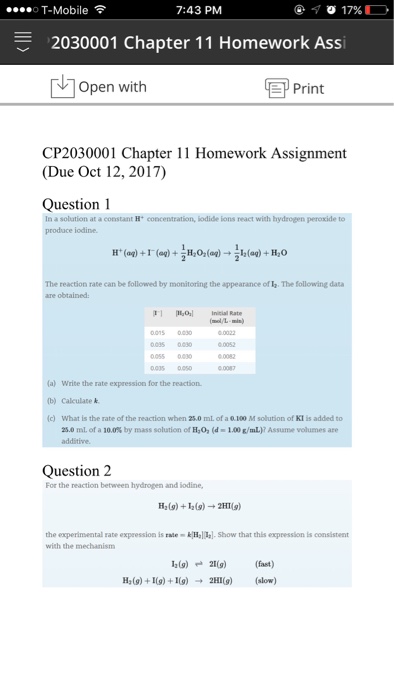 Solved T-Mobile 令 7:43 PM 2030001 Chapter 11 Homework Ass | Chegg.com