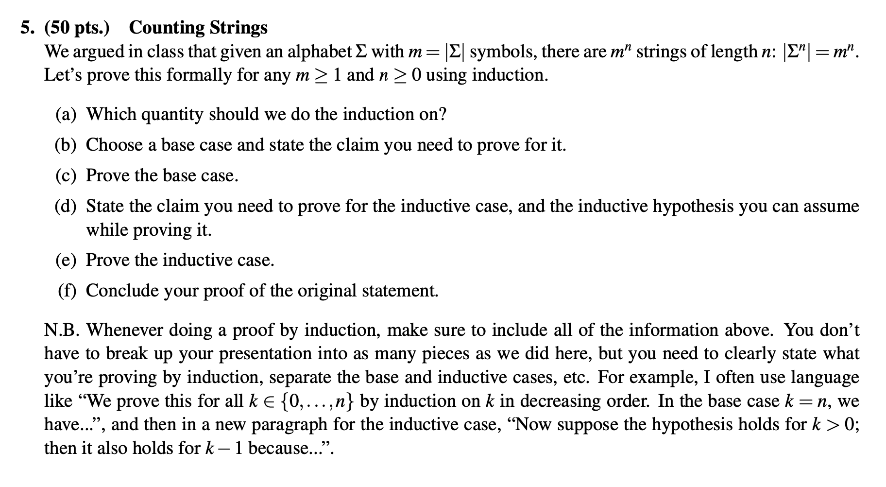 Solved 5. (50 pts.) Counting Strings We argued in class that | Chegg.com