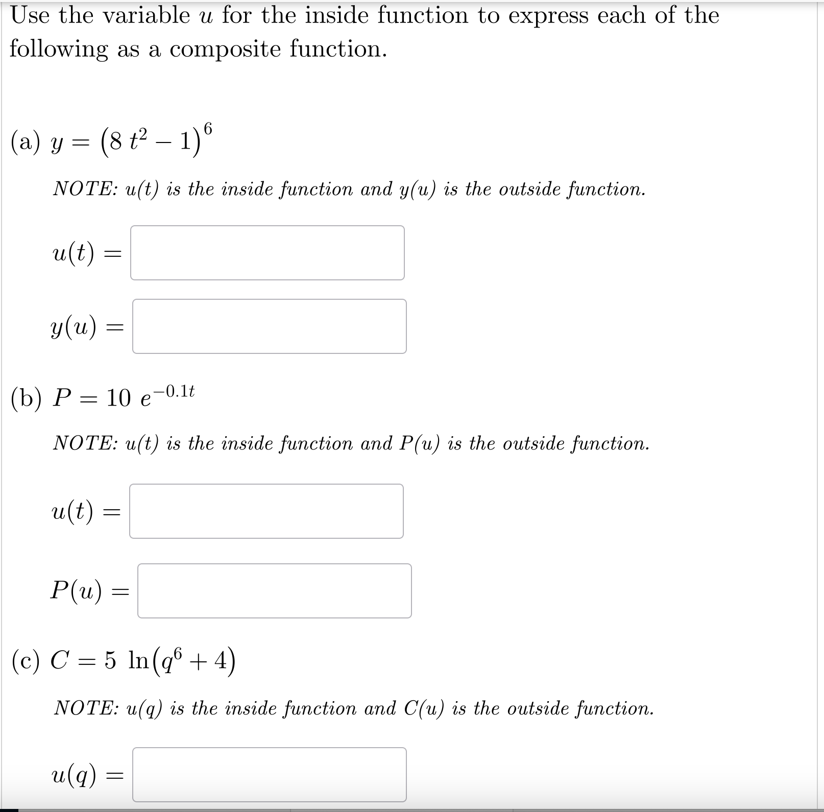 Solved Use the variable u for the inside function to express | Chegg.com