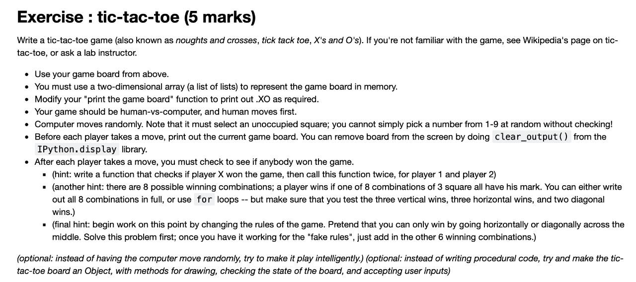 Solved Exercise : tic-tac-toe (5 marks) Write a tic-tac-toe | Chegg.com