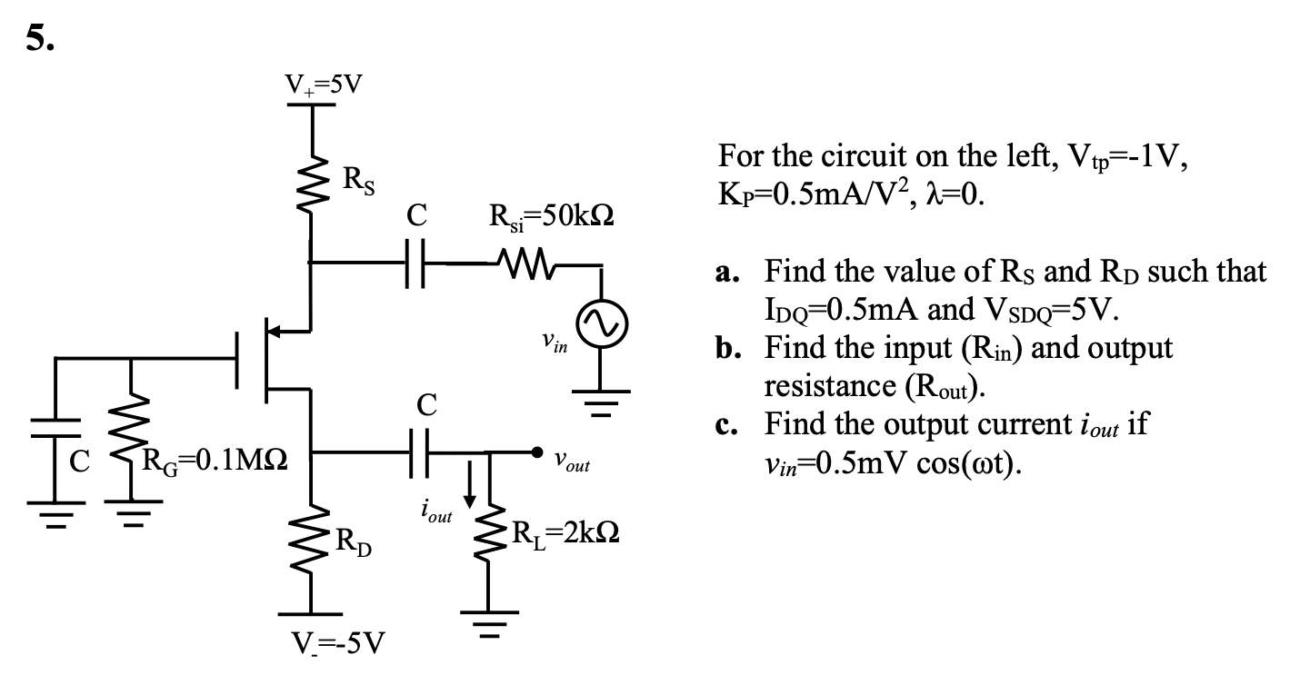 Solved For the circuit on the left, Vtp=−1V, KP=0.5 | Chegg.com