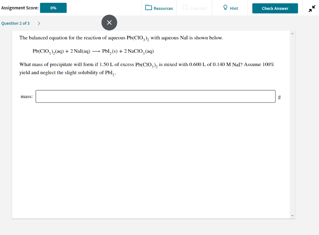 Solved Assignment Score: 0% Resources I Give Up? Hint Check | Chegg.com