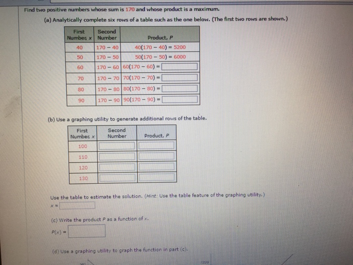 Solved Find two positive numbers whose sum is 170 and whose | Chegg.com