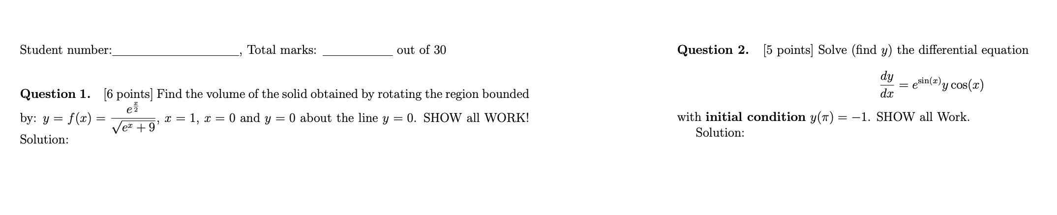 Solved Student number:- _, Total marks: out of 30 Question | Chegg.com