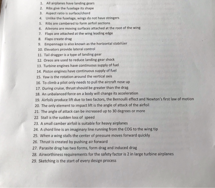 Solved 1. 2. 3. All airplanes have landing gears Ribs give | Chegg.com