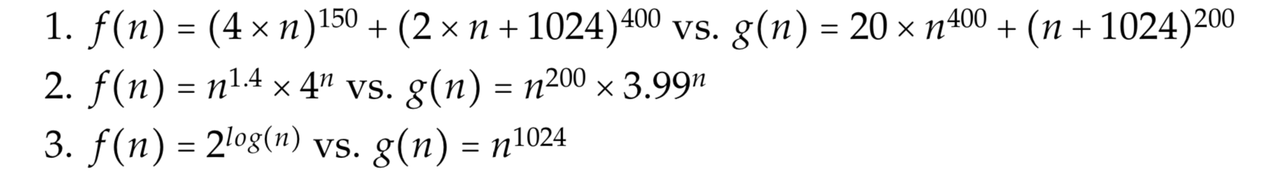 Solved For each pair of functions f(n) and g(n), check if f | Chegg.com