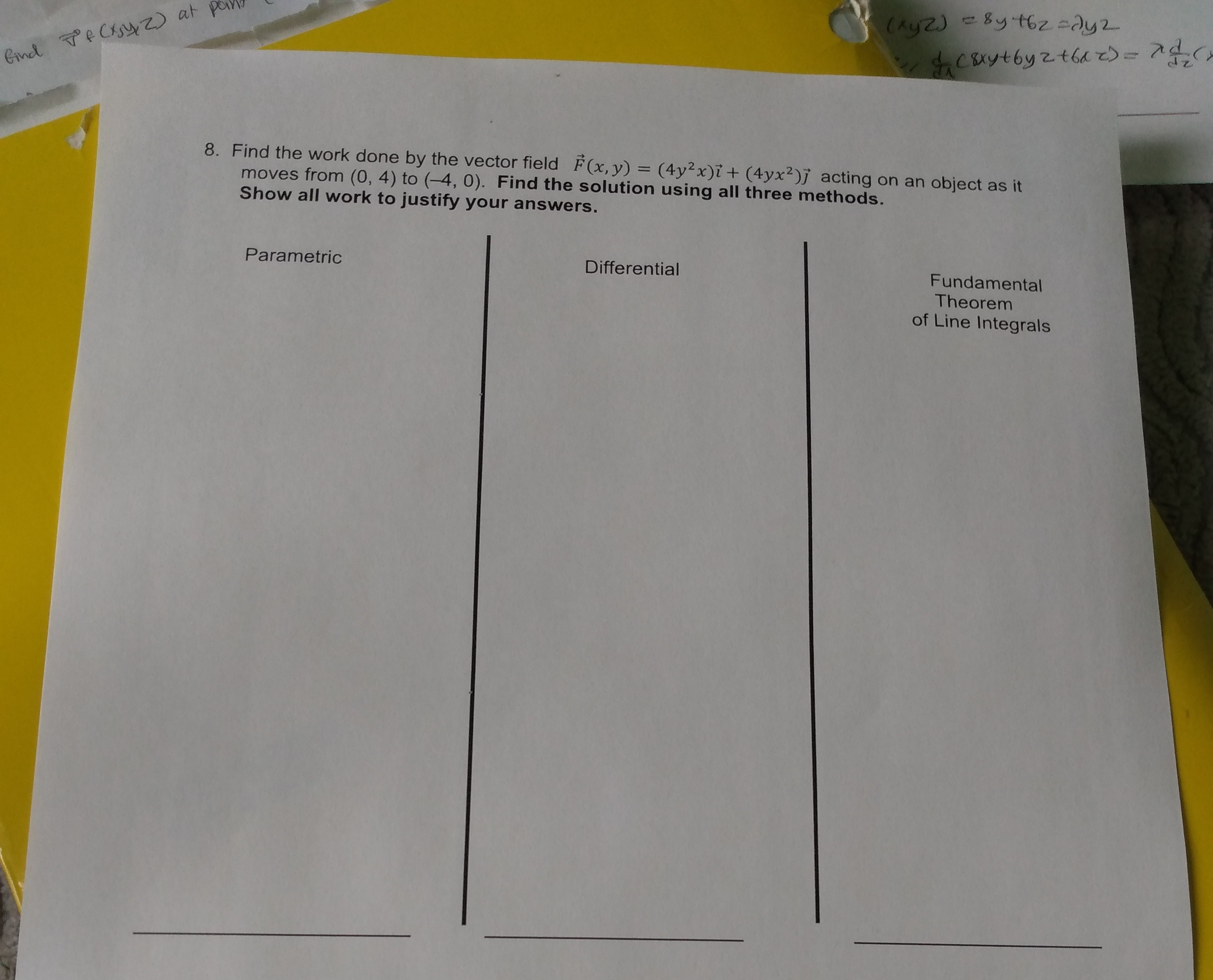 Solved 8. Find the work done by the vector field | Chegg.com