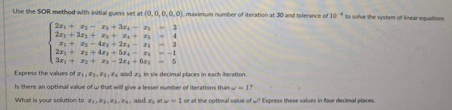 Solved Use the SOR method with initial guess set at | Chegg.com