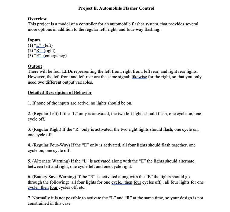 Project E. Automobile Flasher Control Overview This | Chegg.com