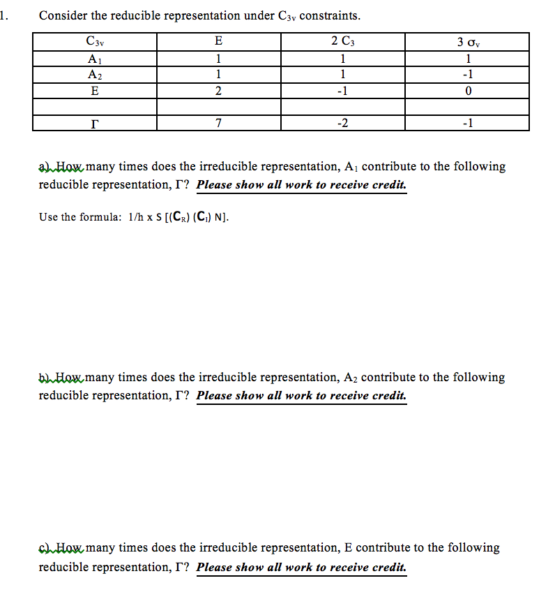 Solved Consider the reducible representation under C3v | Chegg.com