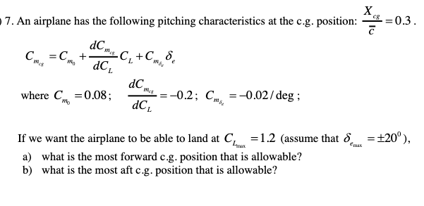Solved 7. An airplane has the following pitching | Chegg.com