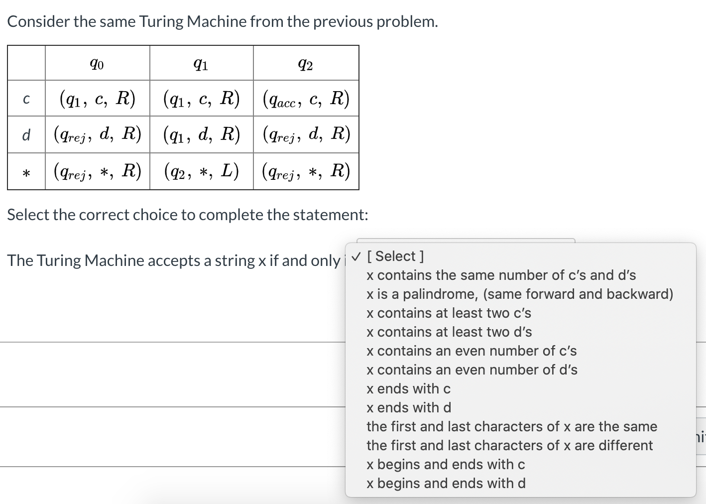 Solved The table below gives the transition function for a | Chegg.com