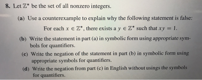 Solved 8. Let Z* be the set of all nonzero integers (a) Use | Chegg.com