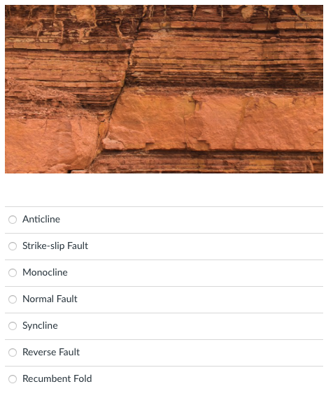 Solved AnticlineStrike-slip FaultMonoclineNormal | Chegg.com