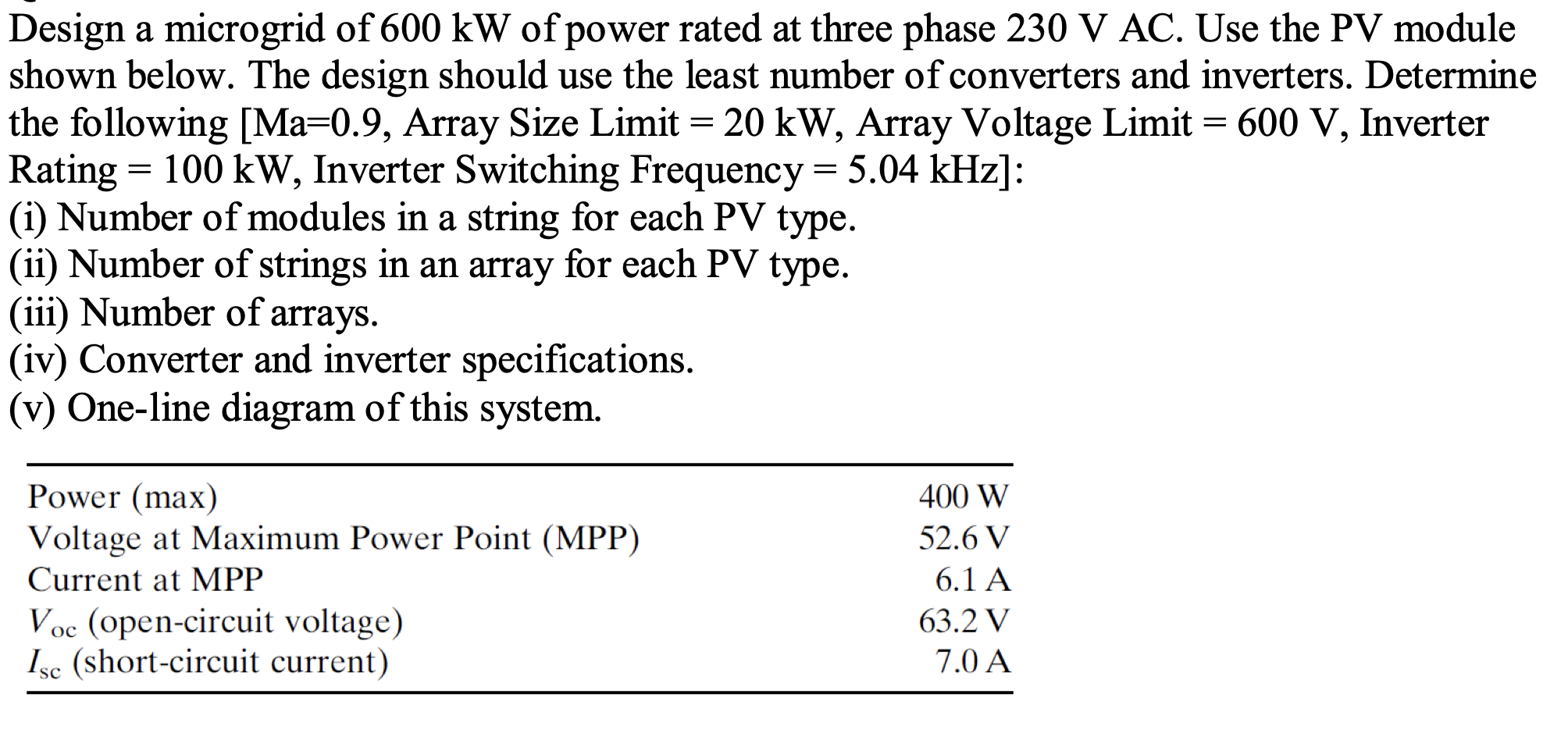 Solved Design a microgrid of 600 kW of power rated at three | Chegg.com