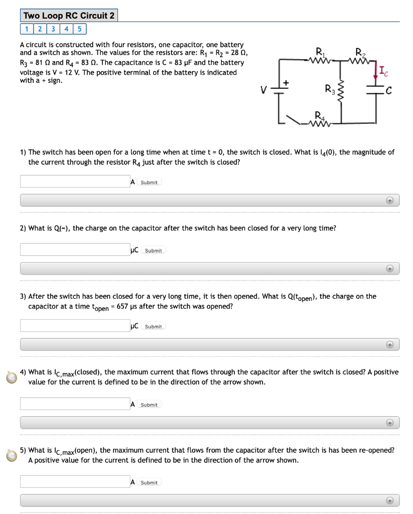 Solved Two Loop RC Circuit 2 1 | 2 | 3 | 4 5 A circuit is | Chegg.com