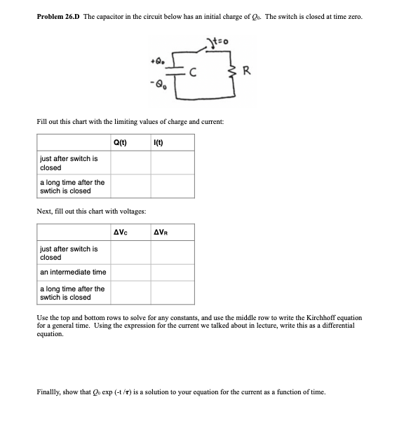 Solved Problem 26.D The capacitor in the circuit below has | Chegg.com