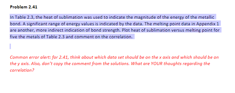 Solved In Table 2.3, the heat of sublimation was used to | Chegg.com