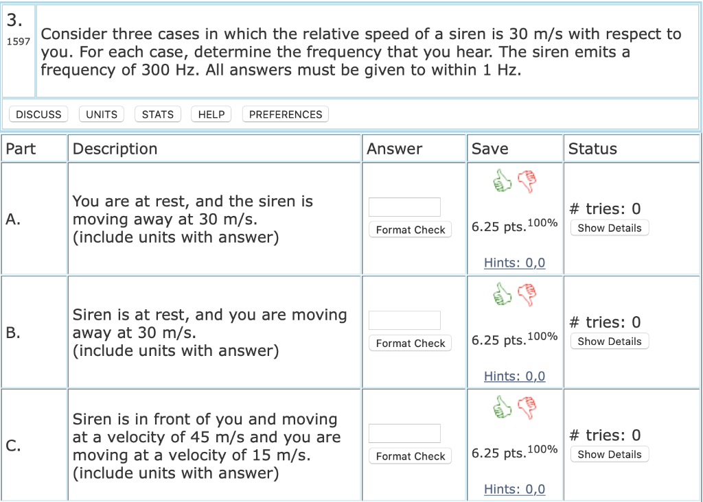 Solved 1597 Consider three cases in which the relative speed | Chegg.com