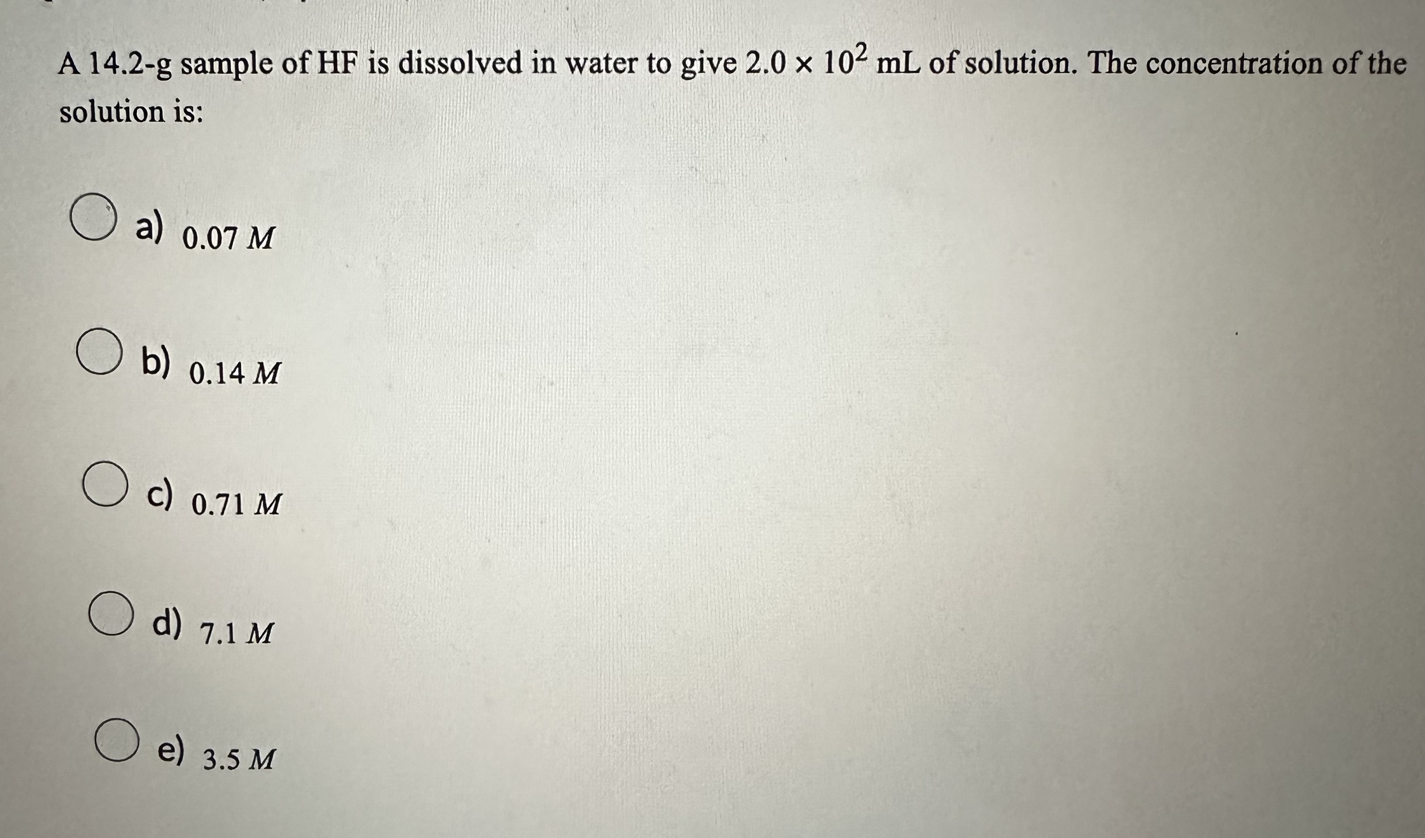 Solved A 14.2-g sample of HF is dissolved in water to give | Chegg.com