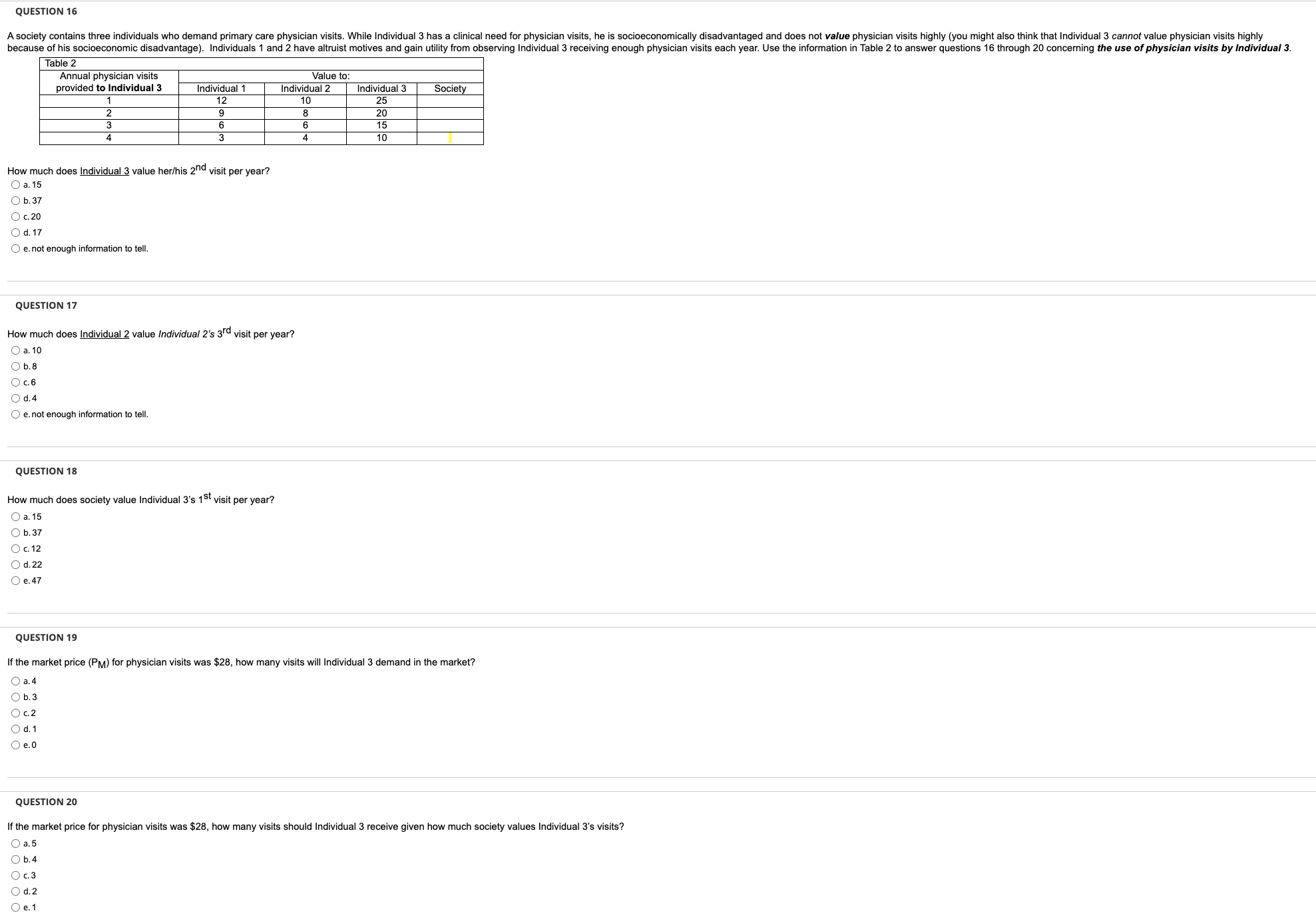 Solved QUESTION 16Table 2How much does Individual 3? ﻿value | Chegg.com