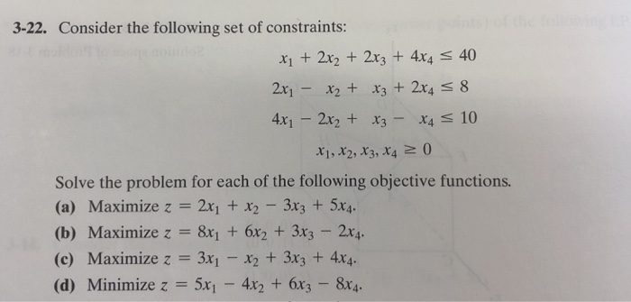 Solved 3-22. Consider the following set of constraints: x1 + | Chegg.com