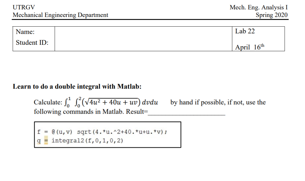 Solved UTRGV Mechanical Engineering Department Mech. Eng. | Chegg.com