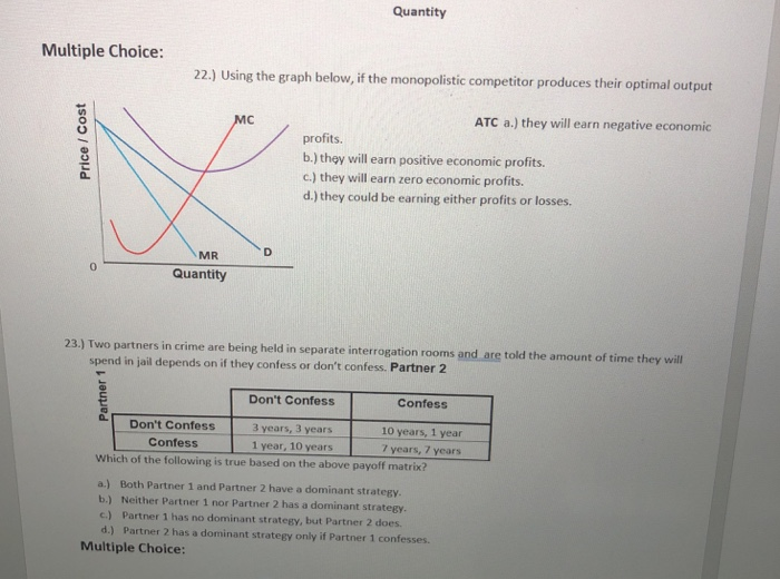 Solved Quantity Multiple Choice: 22.) Using the graph below, | Chegg.com