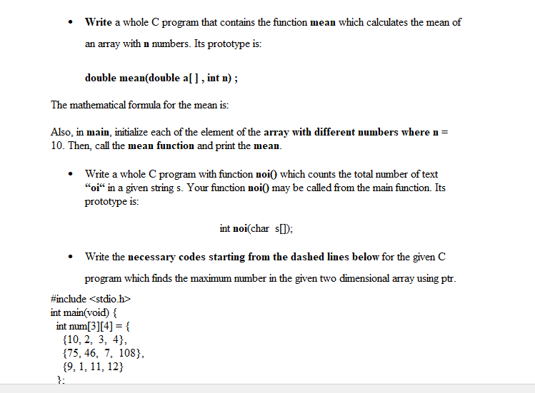 Solved • Write a whole C program that contains the function | Chegg.com