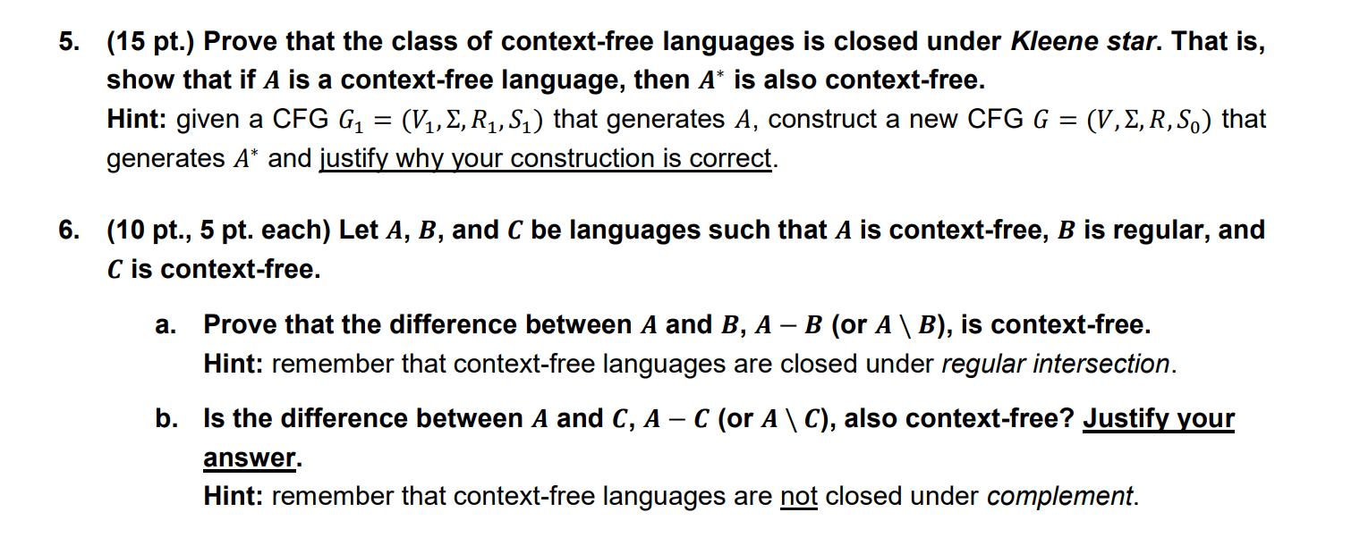 5. (15 pt.) Prove that the class of context-free | Chegg.com