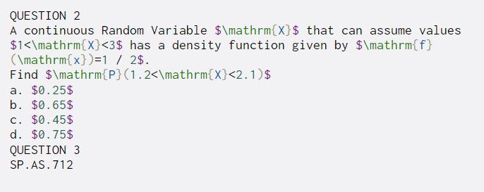 Solved Question 2 A Continuous Random Variable Mathrm X 