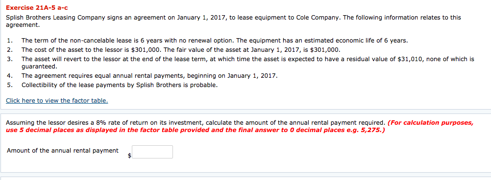 Solved Exercise 21A-5 a-c Splish Brothers Leasing Company | Chegg.com