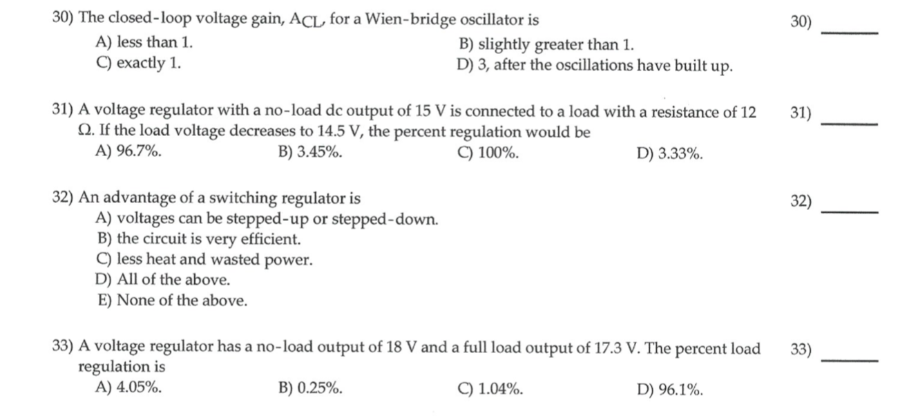 Solved 30) 30) The closed-loop voltage gain, ACL, for a | Chegg.com