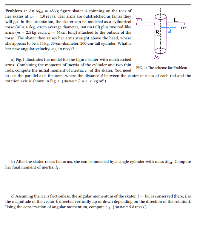 Solved Problem 1: An Mtot =45 kg figure skater is spinning | Chegg.com