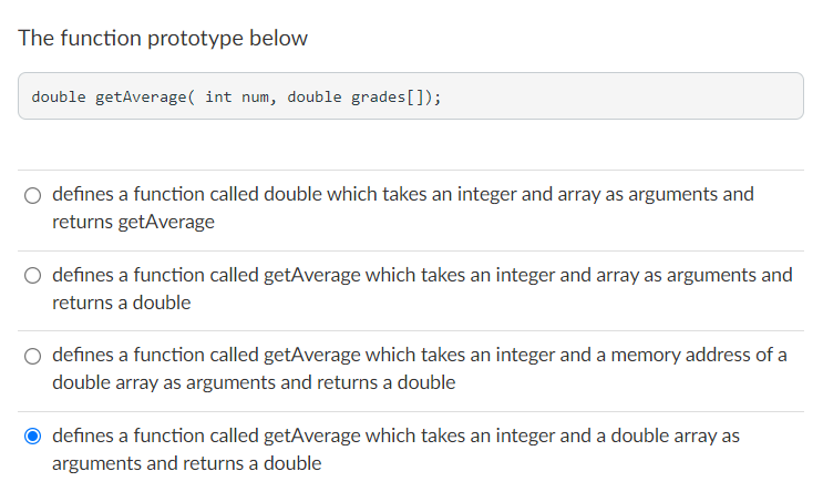 Solved The function prototype below double getAverage(int | Chegg.com