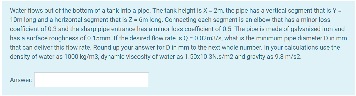 Solved Water flows out of the bottom of a tank into a pipe. | Chegg.com