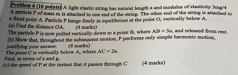 Solved Problem 6 (16 ﻿points) ﻿A light elastic string has | Chegg.com