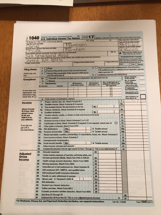 How do you fill out a 1040 tax form and schedule A | Chegg.com