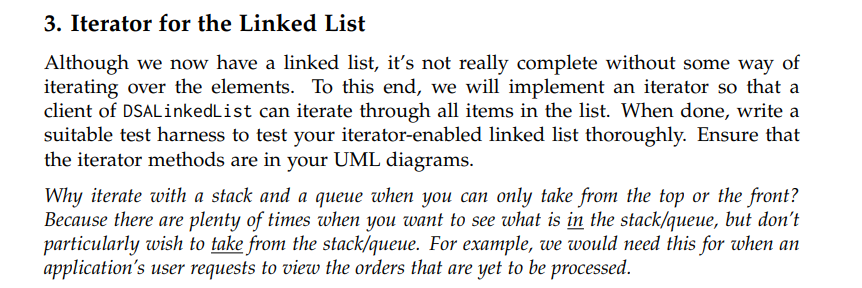 Solved 3. Iterator for the Linked List Although we now have | Chegg.com