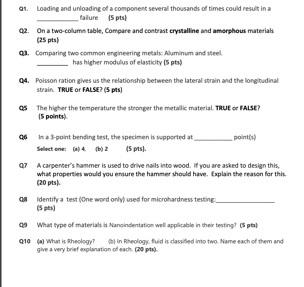 Q1. Loading and unloading of a component several | Chegg.com