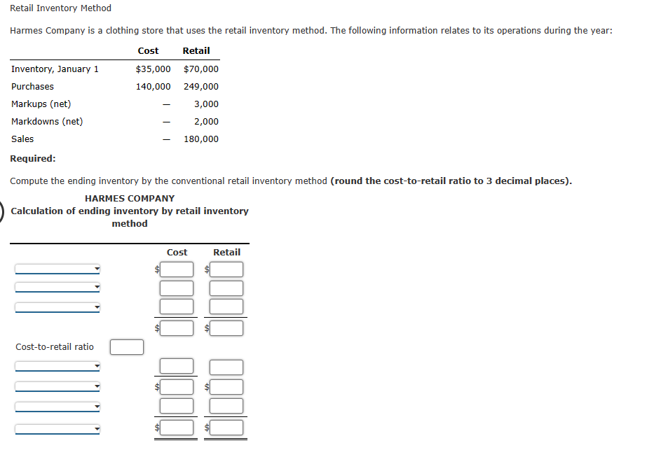 Solved Retail Inventory Method Harmes Company is a clothing | Chegg.com