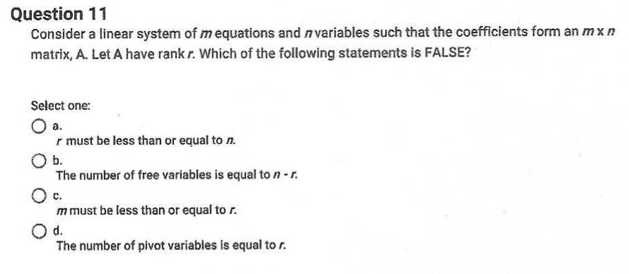 Solved Question 11 Consider a linear system of m equations | Chegg.com