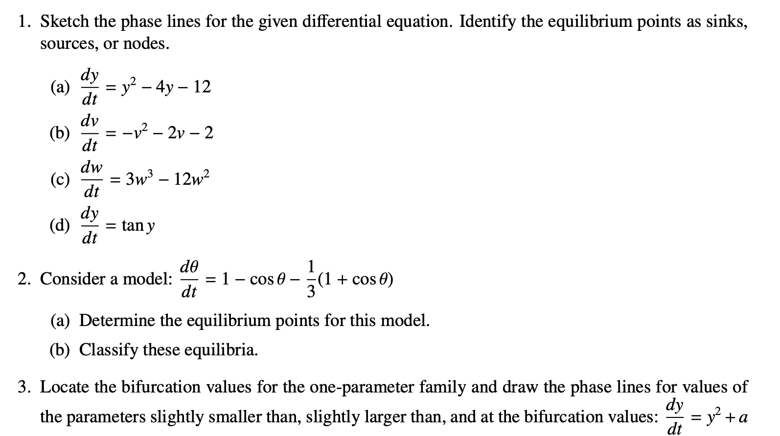Solved 1. Sketch the phase lines for the given differential | Chegg.com