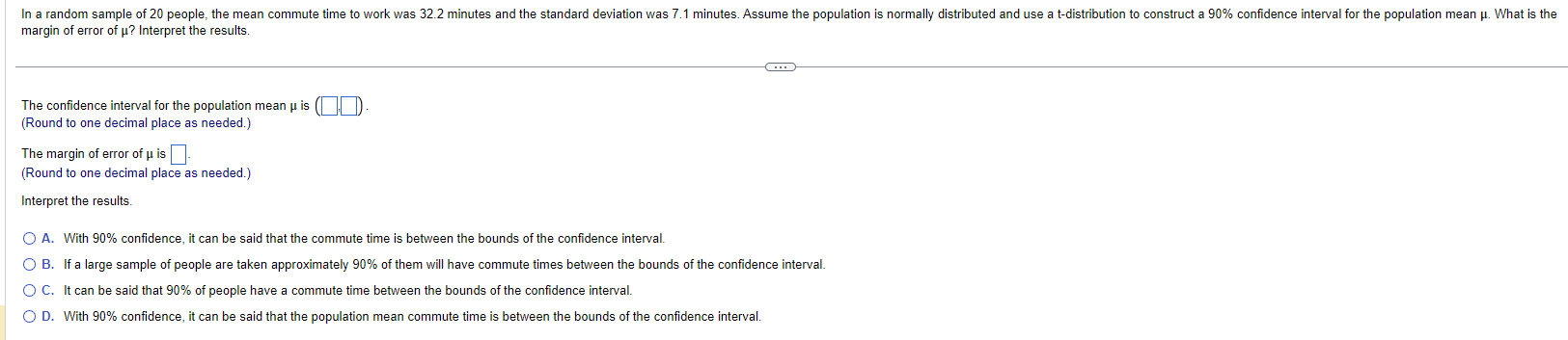 Solved margin of error of \\( \\mu \\) ? Interpret the | Chegg.com