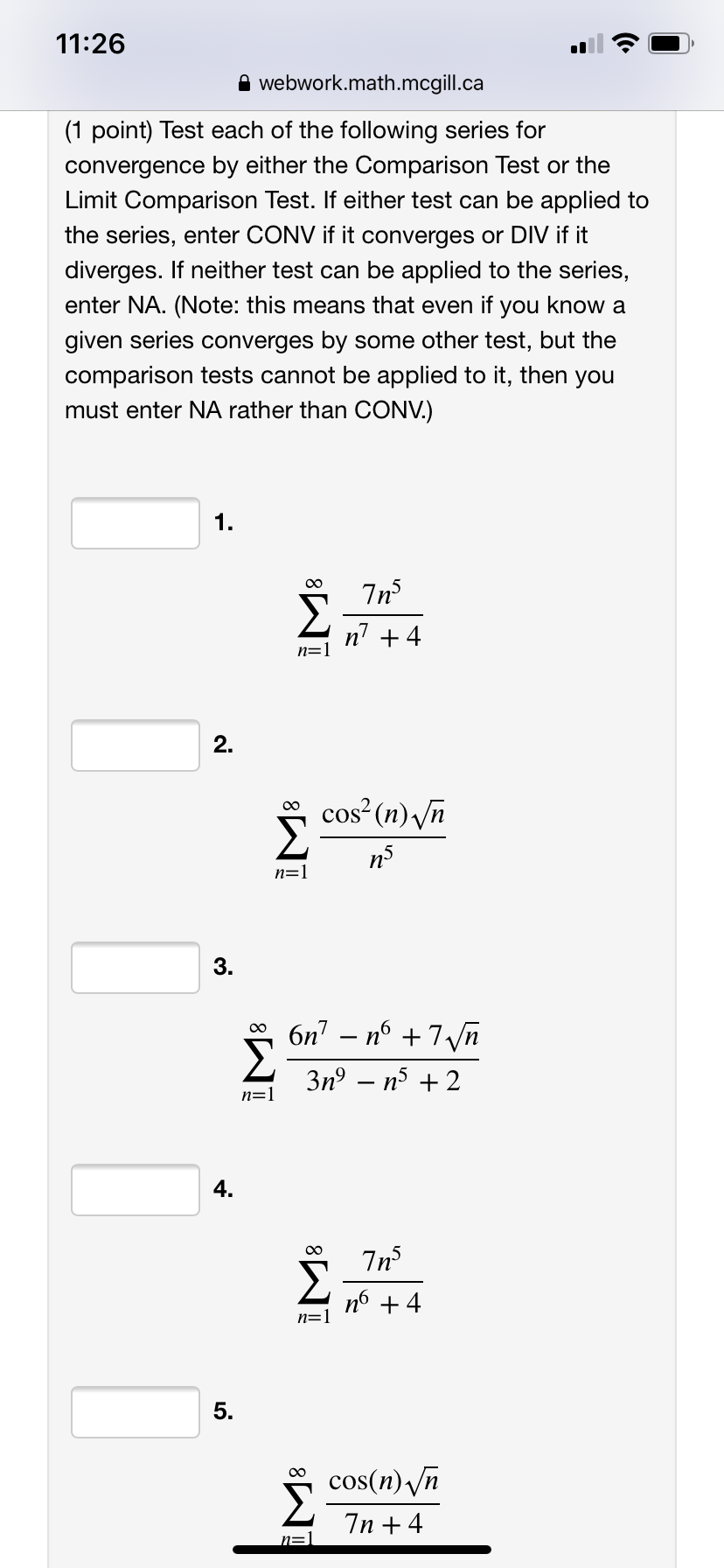 Solved (1 point) Test each of the following series for | Chegg.com